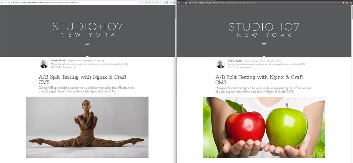 nystudio107 | A/B Split Testing with Nginx & Craft CMS